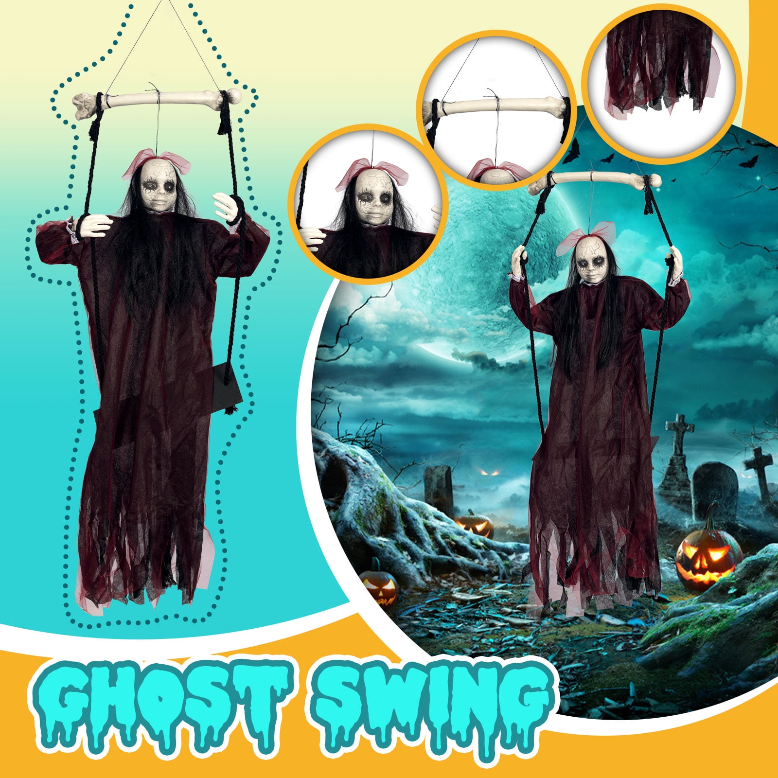 Hanging Swinging Girl, Ghost Decorations Outdoor, Hanging Ghosts Girl ...