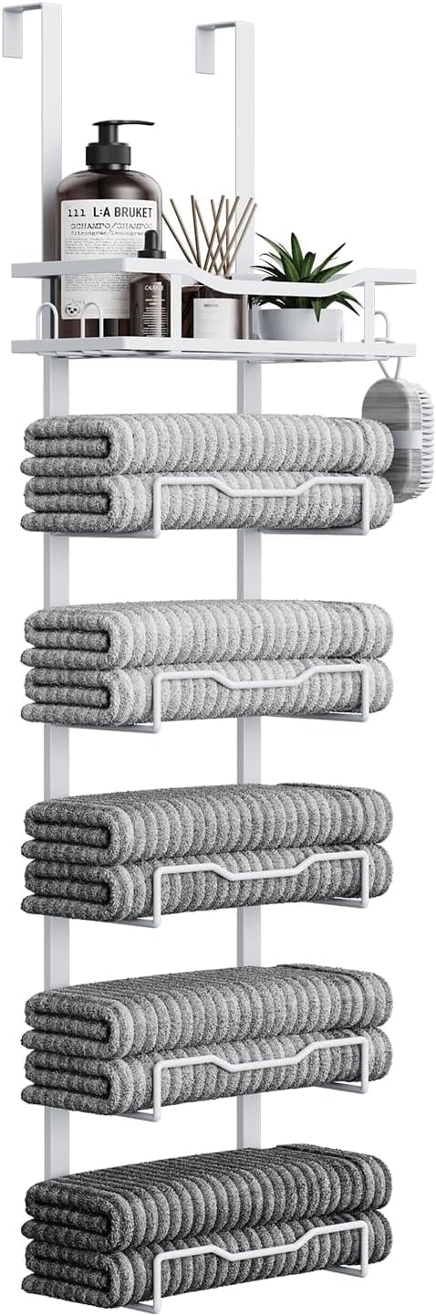 Hanging Towel Racks for Bathroom No Drill - Over The Door 6-Tier Bath ...