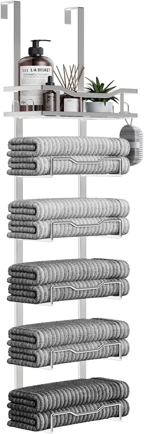 Hanging Towel Racks for Bathroom No Drill - Over The Door 6-Tier Bath ...