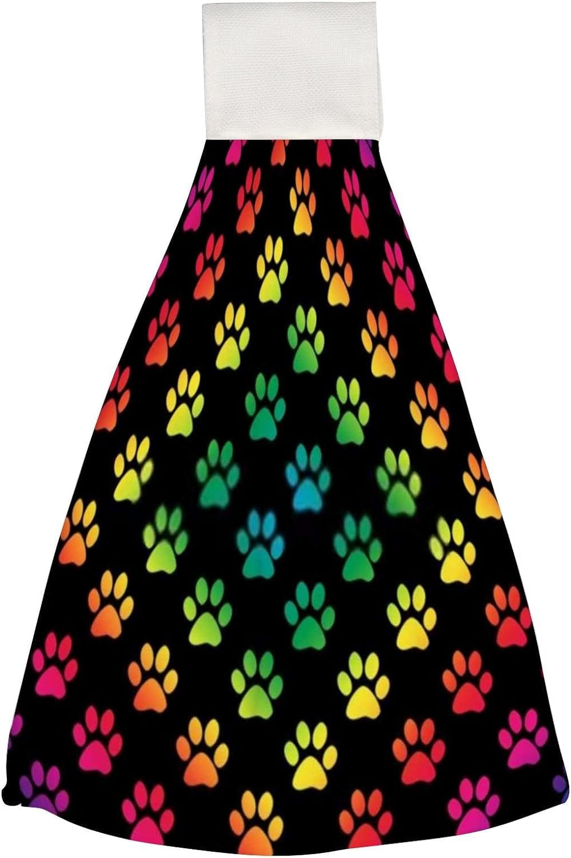 Hanging Towels 1 Pc Dish Towels Paw Prints in Gradient Rainbow Colors ...
