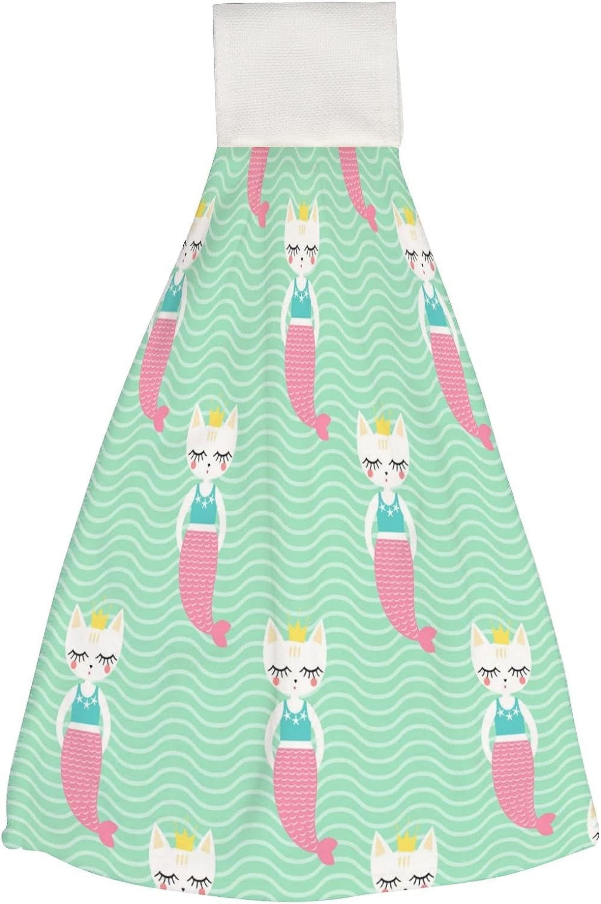 Hanging Towels 1 Pcs, Dish Towels Cute Mermaid Cat with Crown Absorbent ...