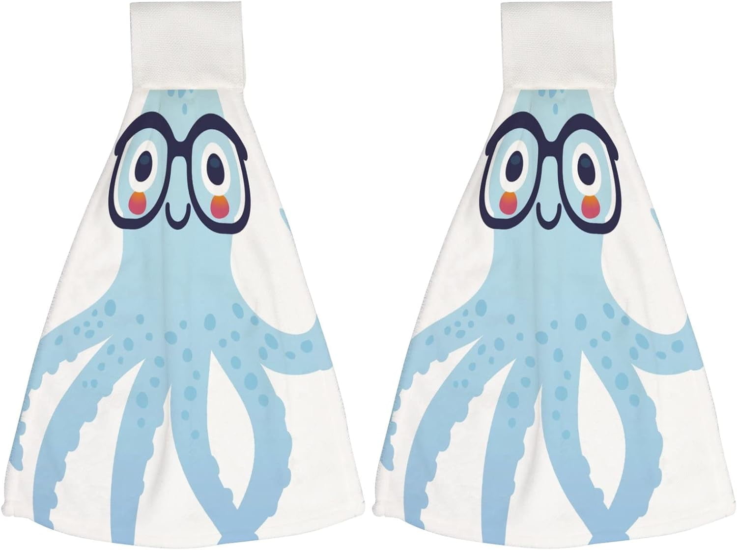 Hanging Towels 2 Pcs, Dish Towels Adorable Octopus Wearing Glasses ...