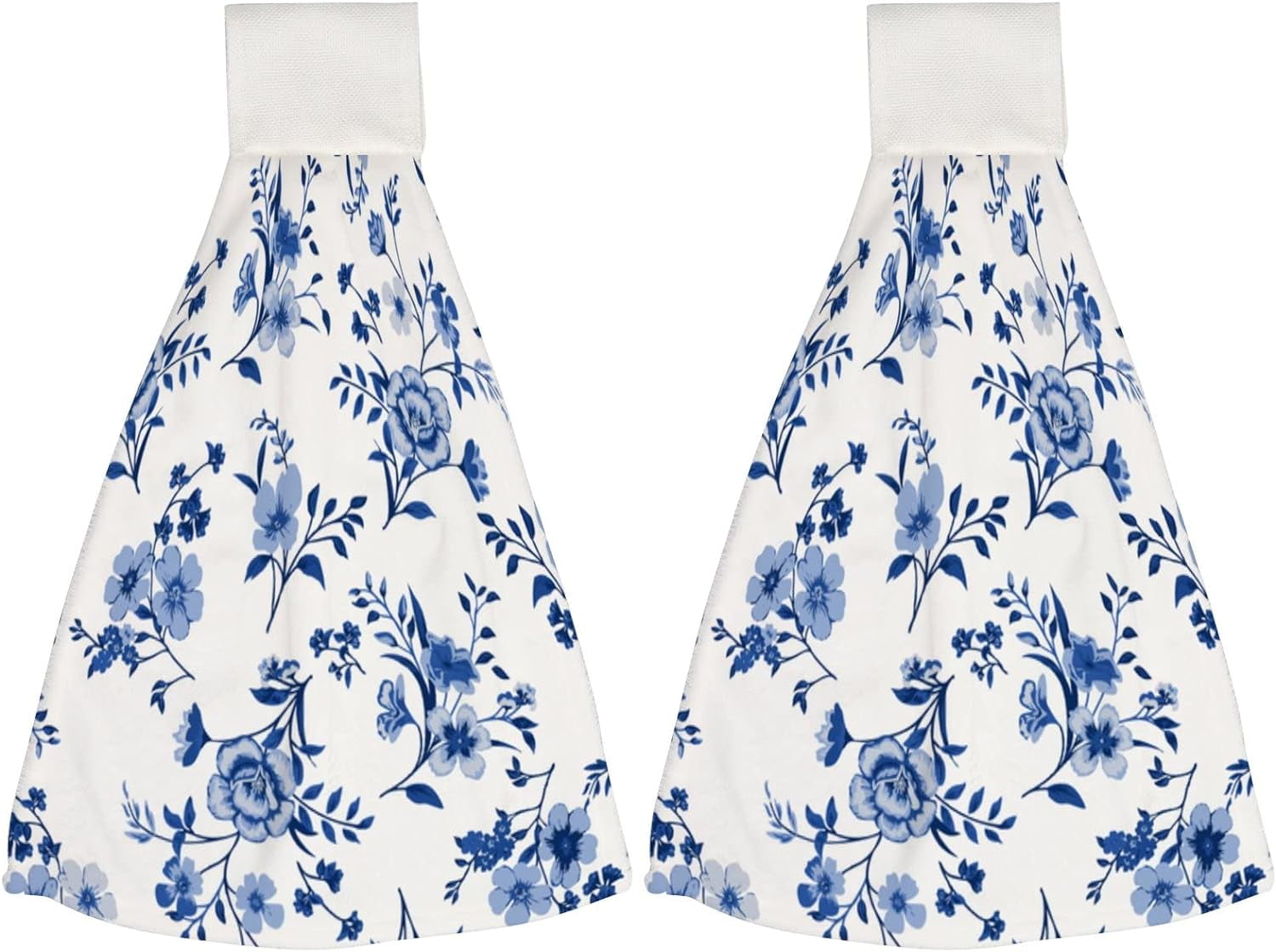 Hanging Towels 2 Pcs, Dish Towels Blue Flowers Leaves Absorbent Hand ...