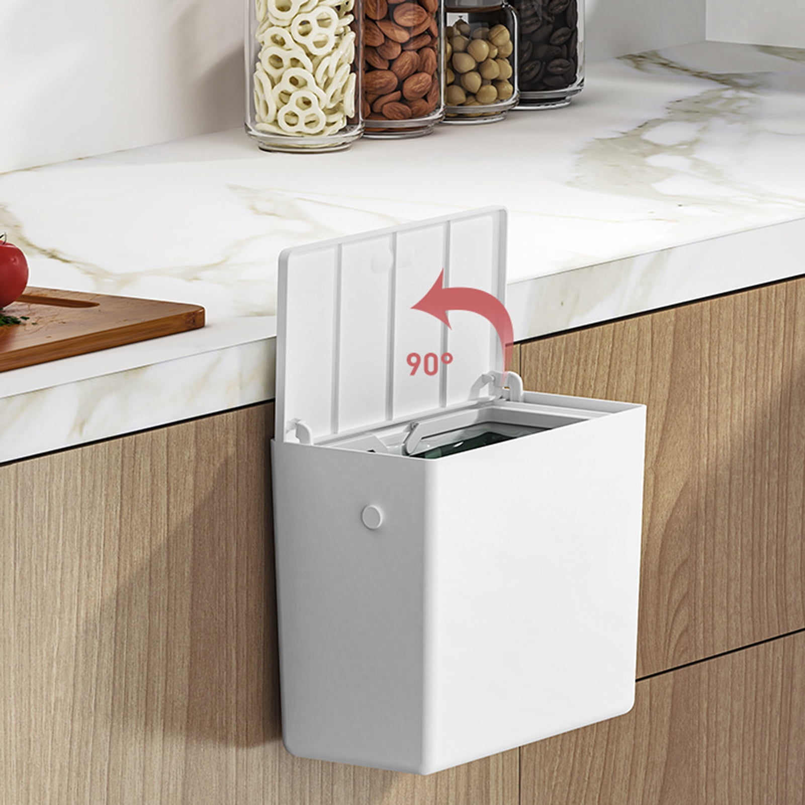 Hanging Trash Can with Lid for Kitchen Cabinet Door, 1.6 Gallon Wall ...