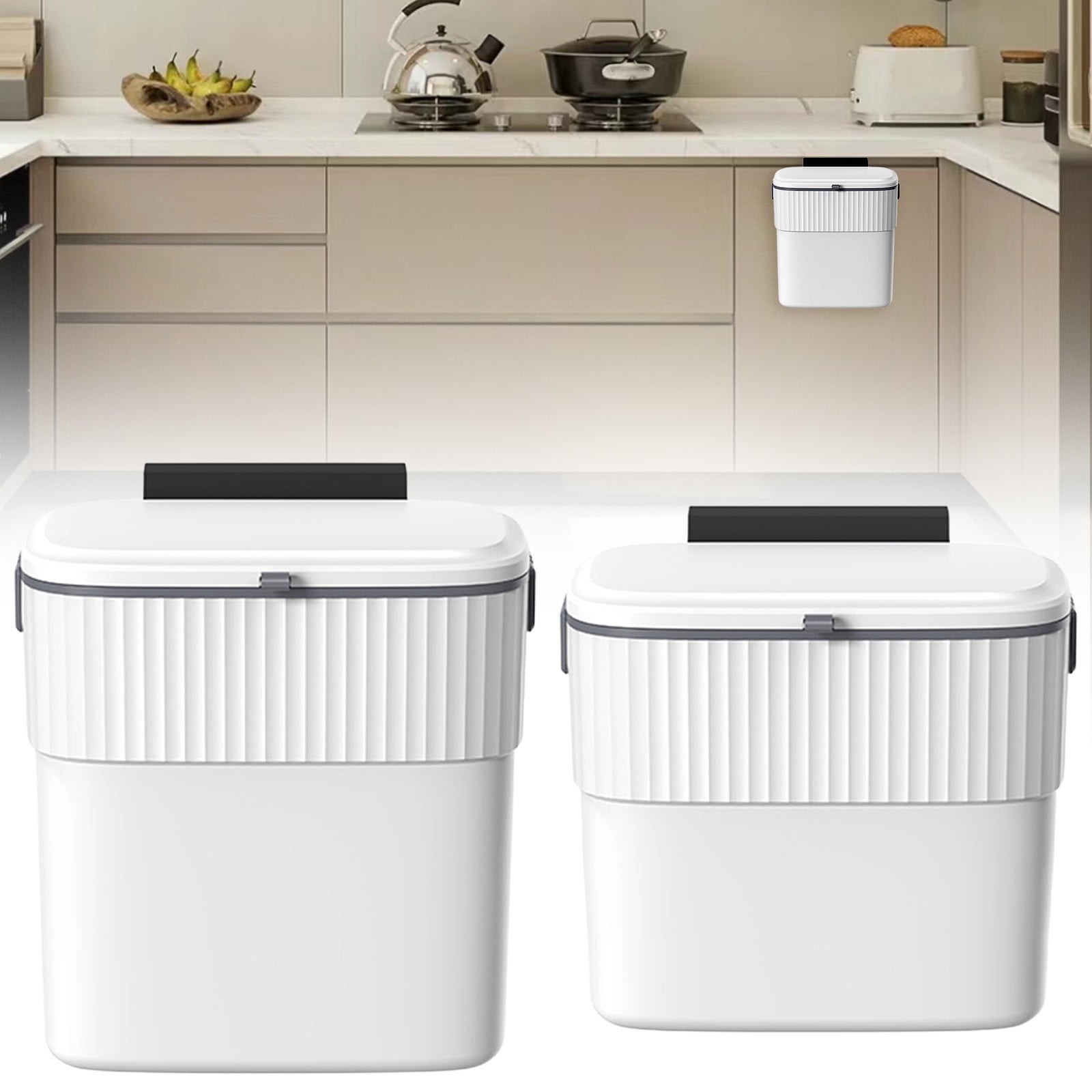Hanging Trash Can with Lid, Kitchen Garbage Bin Food Waste Container ...