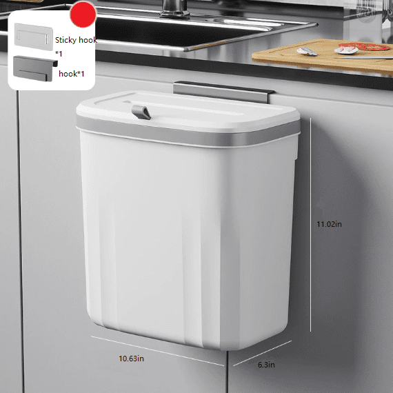 Hanging Trash Can with Lid, Kitchen Garbage Bin Food Waste Container ...