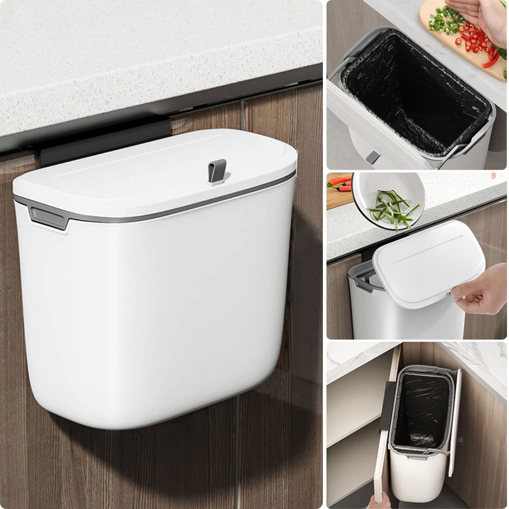 Hanging Trash Can with Lid, 1.8 gal Kitchen Compost Bin for Cabinet and ...