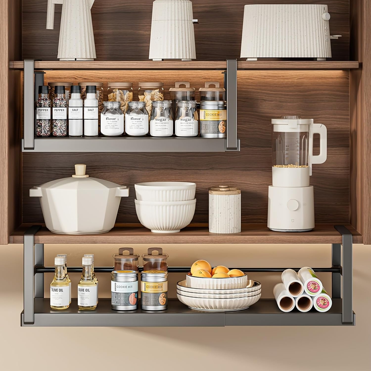 Hanging Under Shelf Storage Basket, Adjustable Width Under Cabinet Add ...
