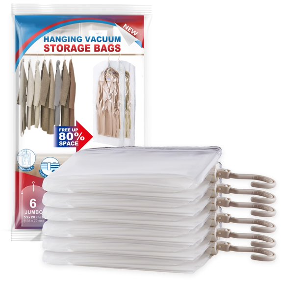 Hanging Vacuum Storage Bags 6 Pack, Large Vacuum Seal Garment Bags for ...