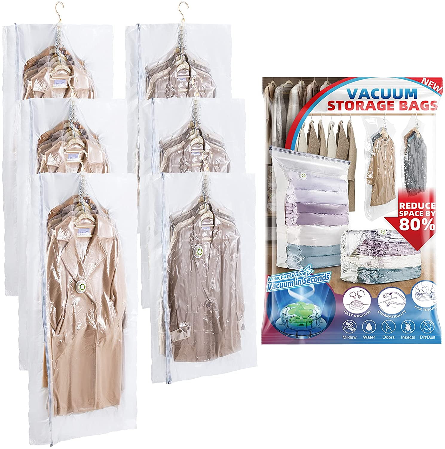 Hanging Vacuum Storage Space Saver Bags for Clothes Winter Coat Garment ...