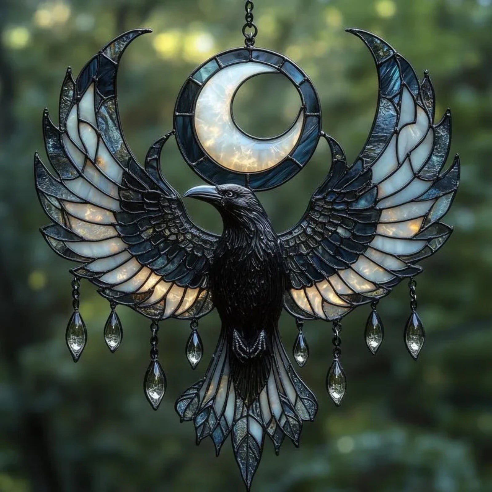 Hanging Wall Decor,2D Acrylic Gothic Moon Hanging Decor Mystical Crow ...