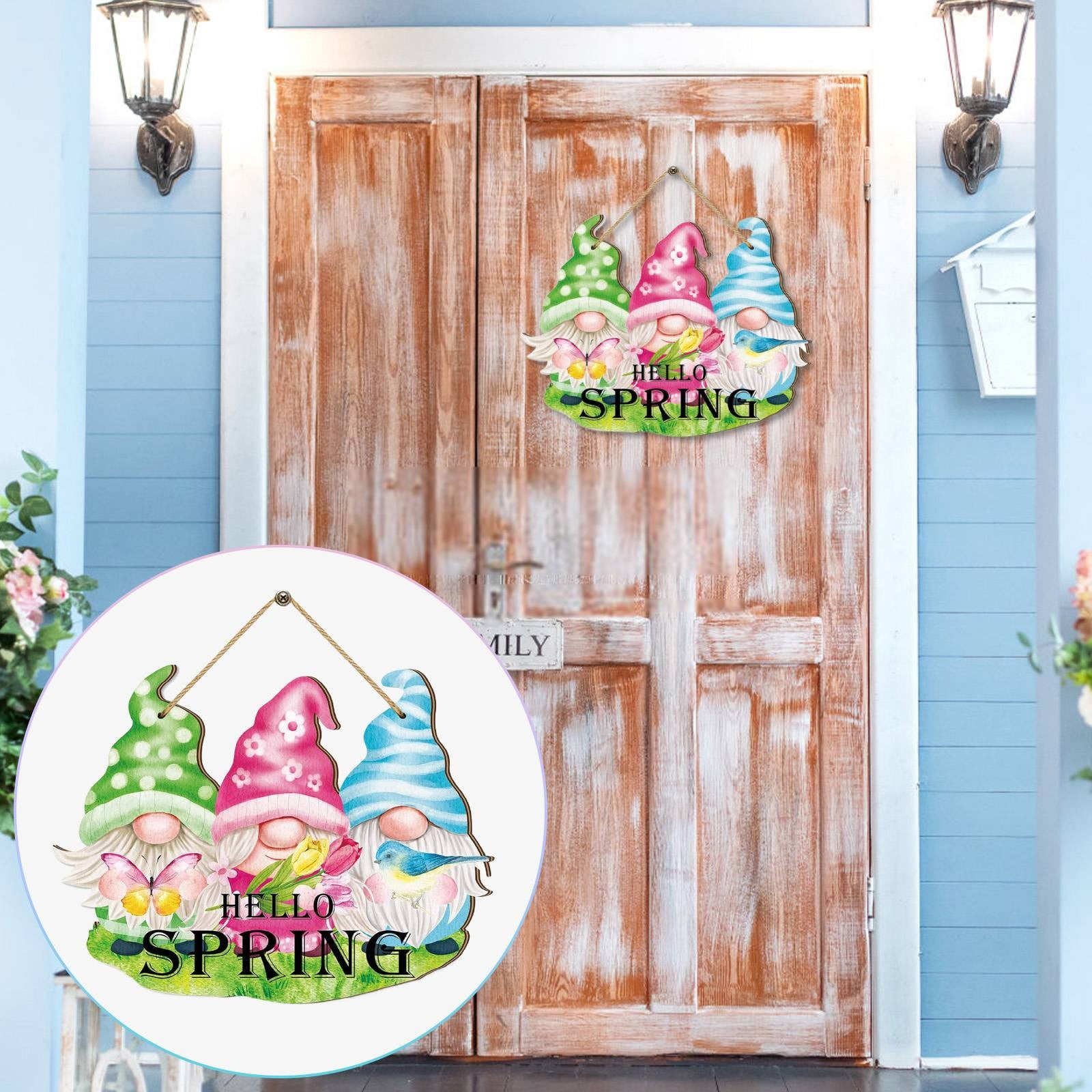 Hanging Wall Decor,Spring Door Sign Wooden Spring Gnome Door Decoration ...