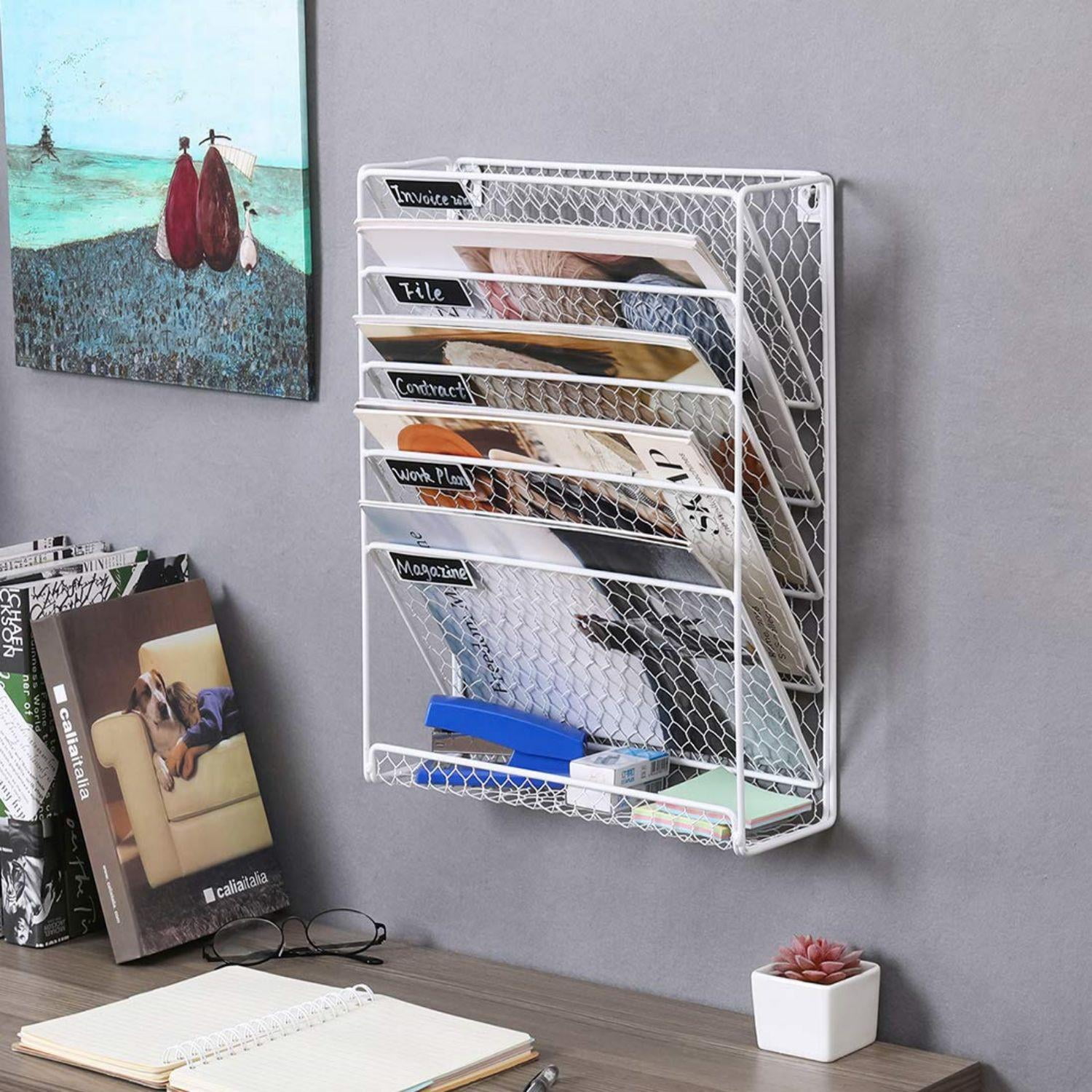 Hanging Wall File Holder Mail Organizer Metal Chicken Wire Wall Mounted ...
