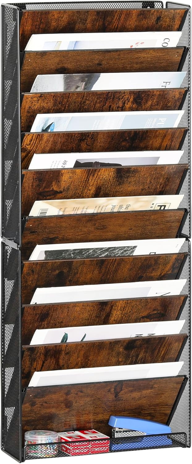 Hanging Wall File Holder Organizer 12 Tier, Wood Document Folders ...