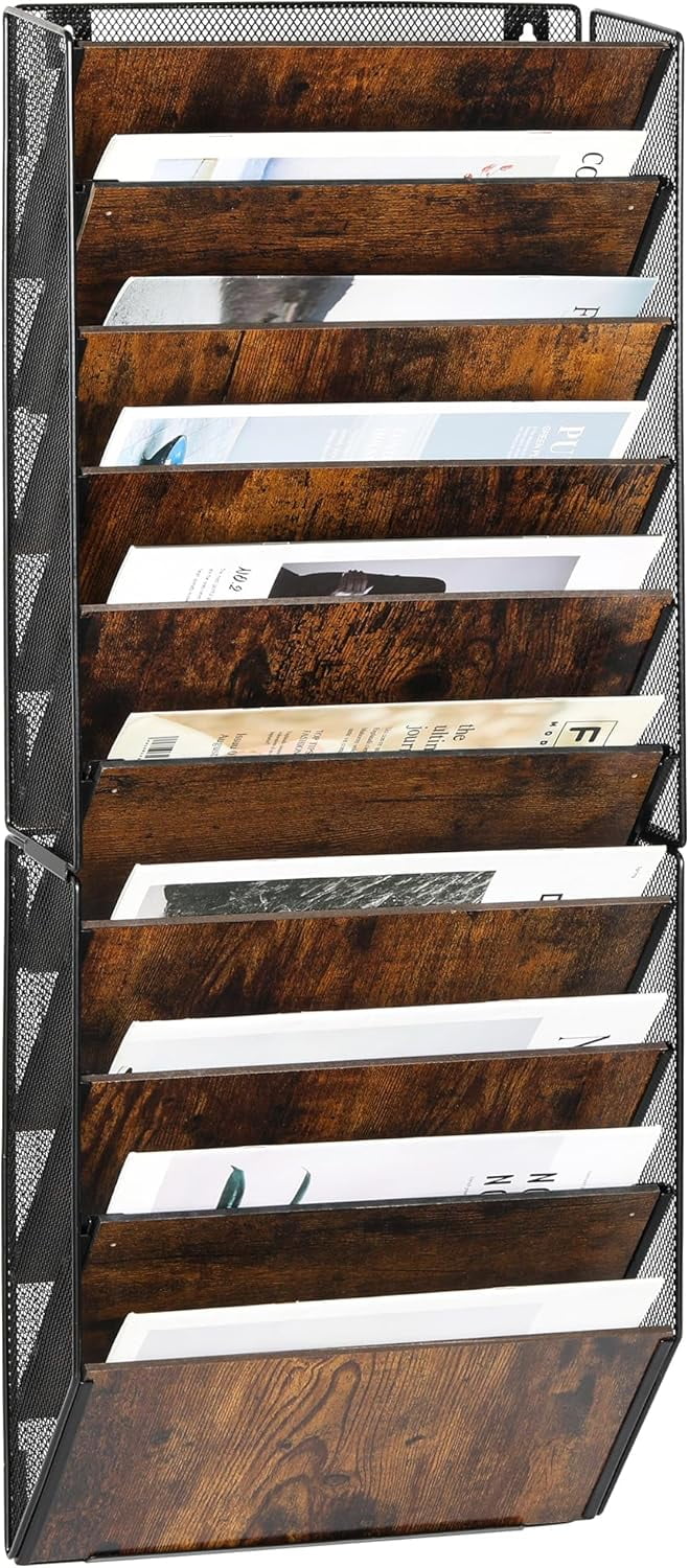 Hanging Wall File Holder Organizer 12 Tier, Wood Document Folders ...