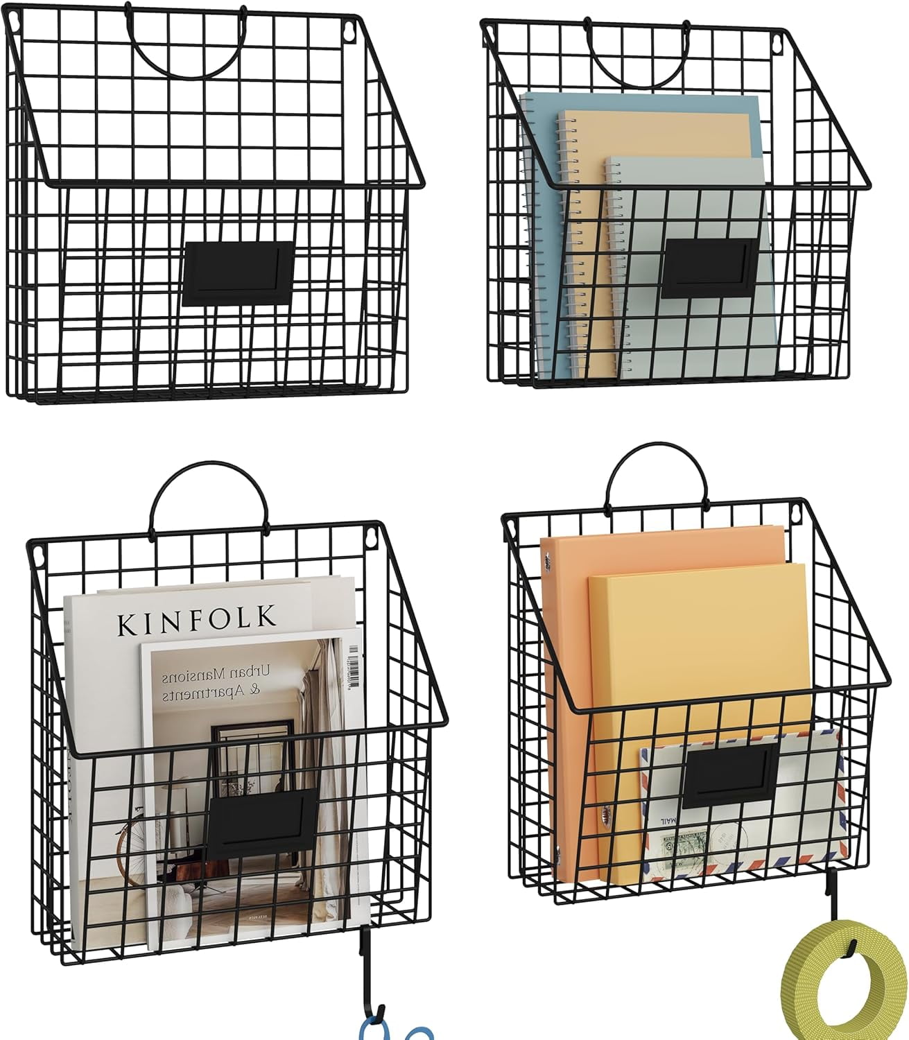 Hanging Wall File Holder Organizer Metal Wall Mount File Folders Holder ...