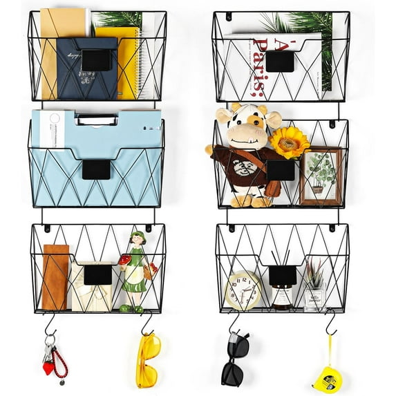 Hanging Wall File Organizer, 6 Pockets Wall File Holder, Metal Mail ...