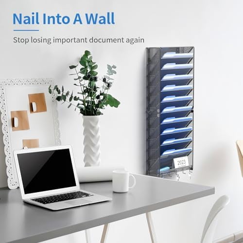 Hanging Wall File Organizer with Hooks, 12 Tier Vertical Wall Mount ...