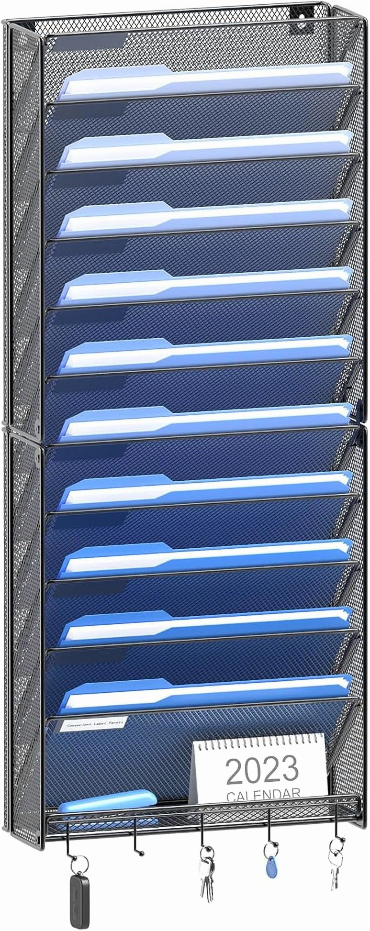 Hanging Wall File Organizer with Hooks, 12 Tier Vertical Wall Mount ...