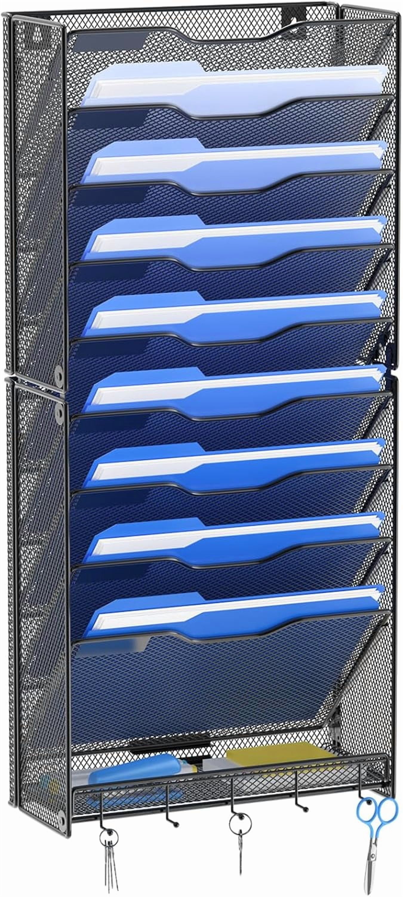Hanging Wall File Organizer with Hooks, Vertical Wall Mount File Holder ...