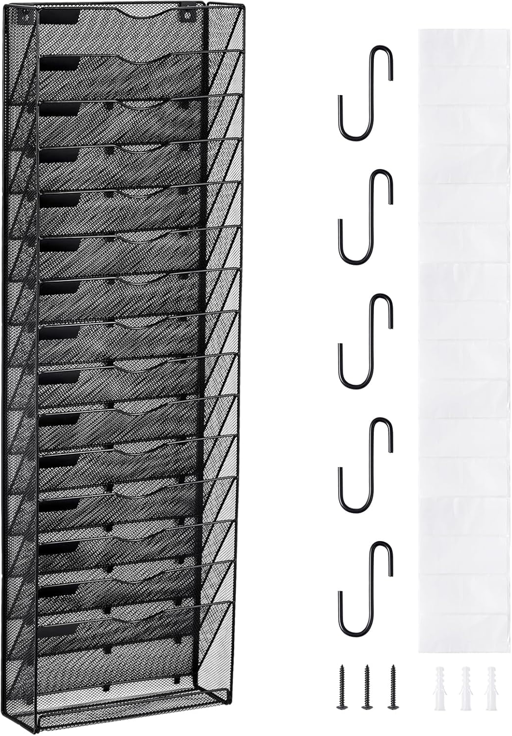 Hanging Wall Files Organizer, 16-Tier Vertical Wall File Holder, Metal ...
