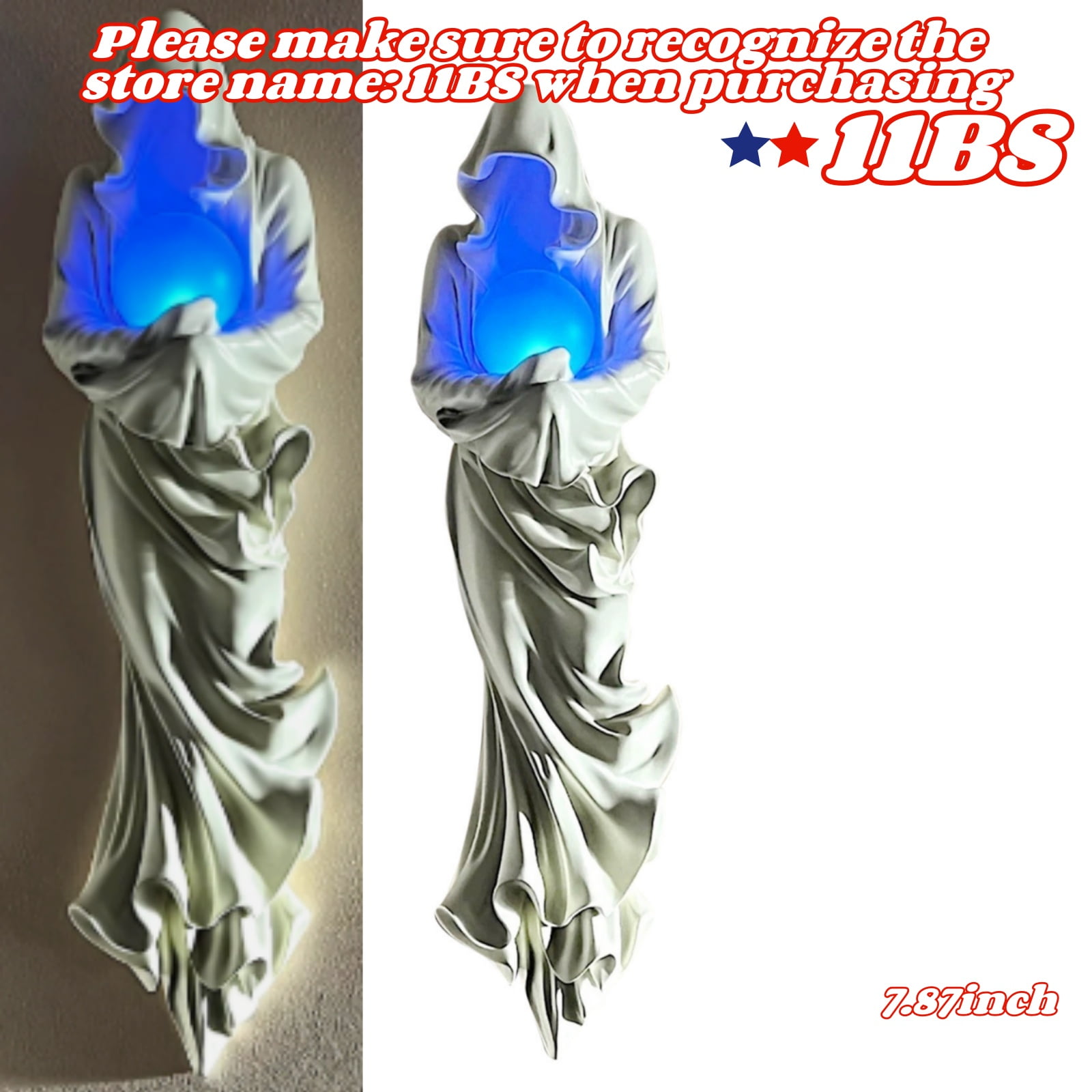 "Hanging Wall Ghost with LED Ball" Blue Light Hell Messenger with ...