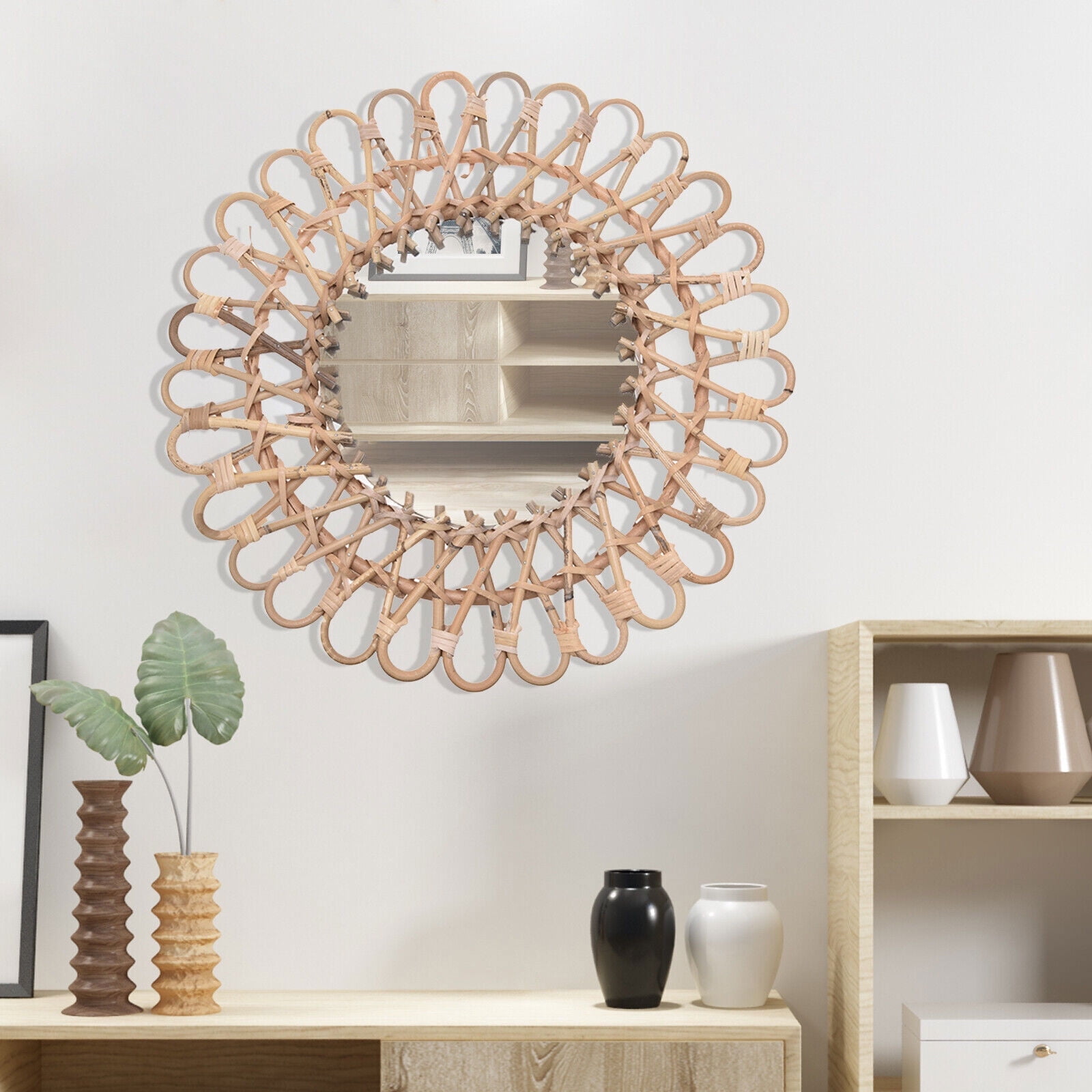 Hanging Wall Round Mirror Home Rattan Nordic Wicker Home Decor Art ...