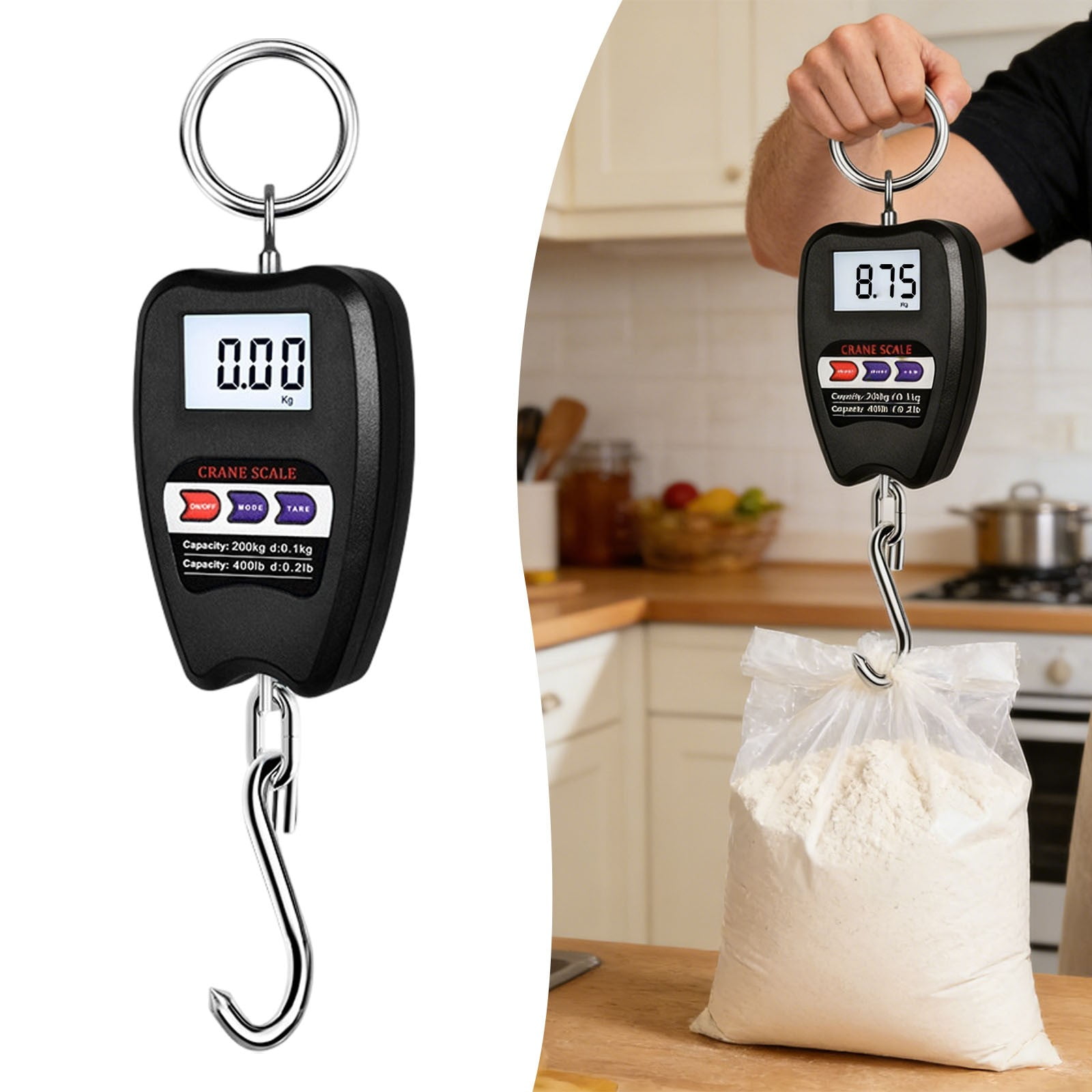 Hanging Weight Scale, 200kg/440lbs Digital Crane Scales Fish Weighing ...