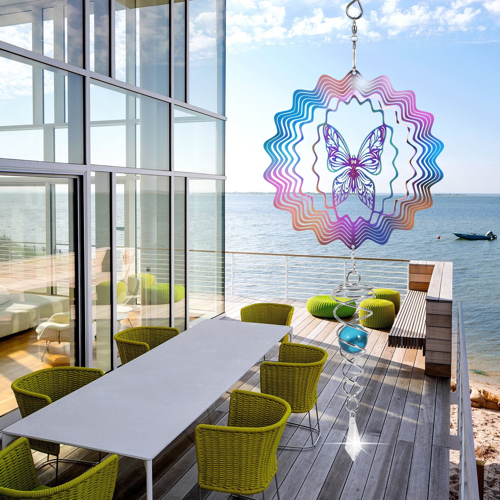 Hanging Wind Spinner Colorful Wind Chimes Stainless Steel Butterfly ...