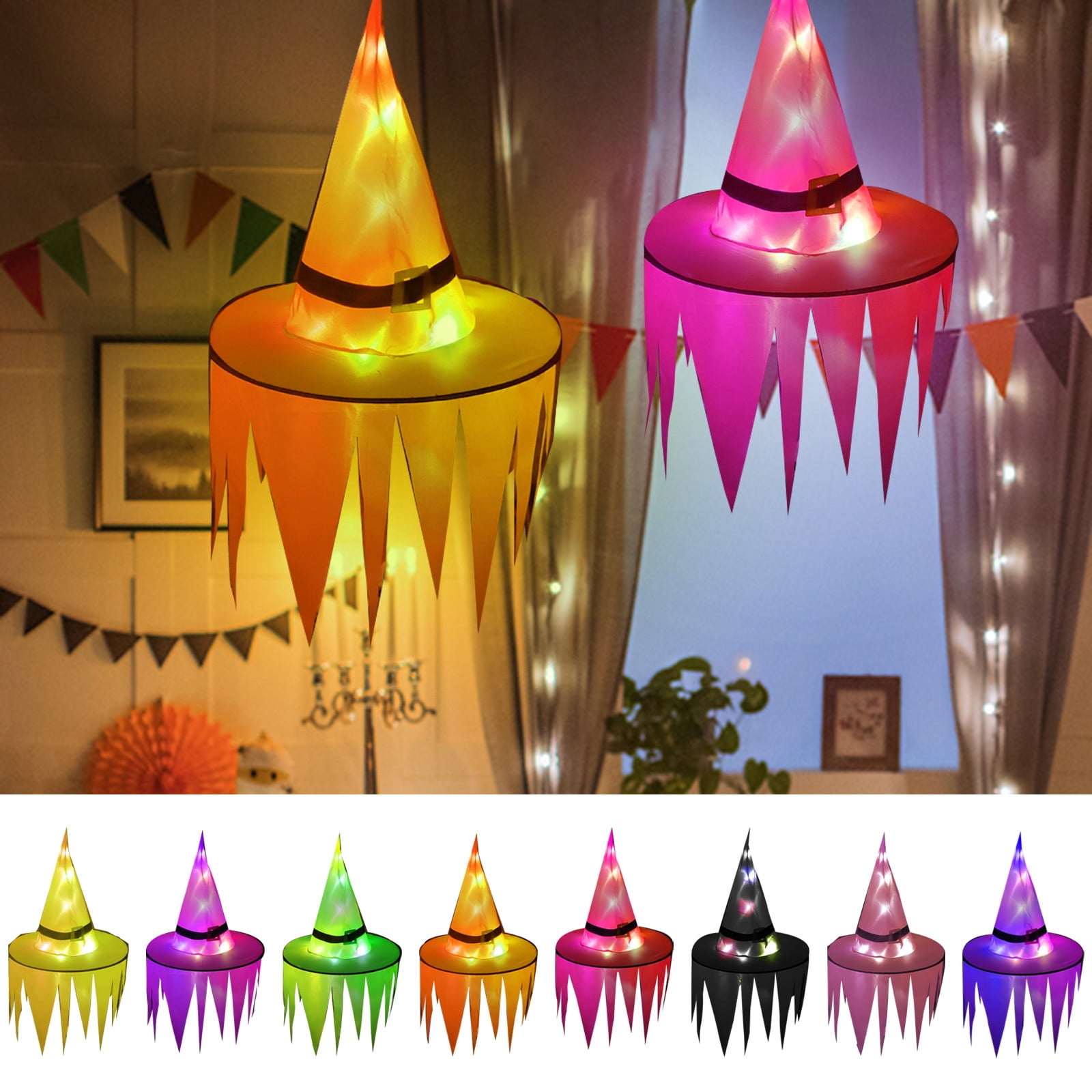 Hanging Witch Hats with Lights, 2Pcs Halloween Decorations Outdoor ...