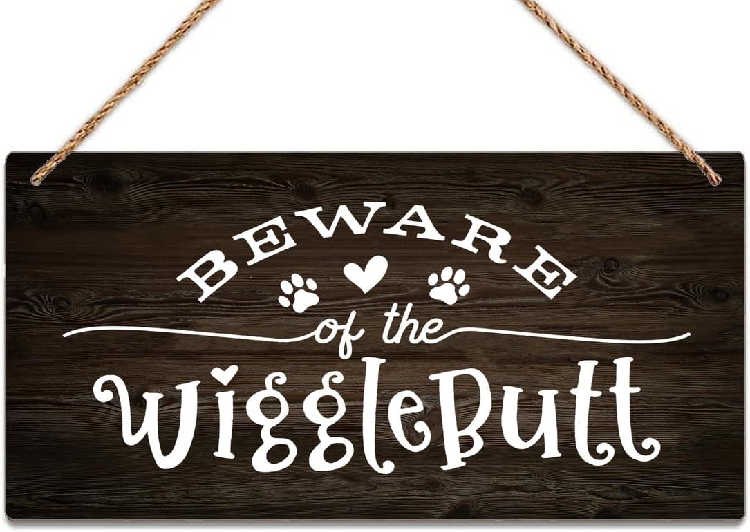 Hanging Wood Sign 12x6 IN Rustic Animal Wall Mount Dog Sign Beware Of ...
