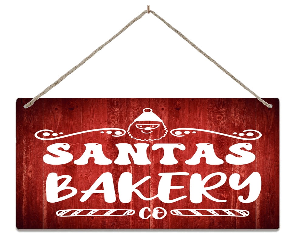 Hanging Wood Sign Christmas Sign Santas Bakery Sign Farmhouse ...