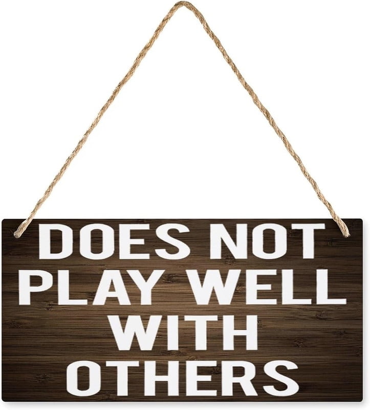Hanging Wood Sign Does Not Play Well With Others Wooden Sign Rustic ...