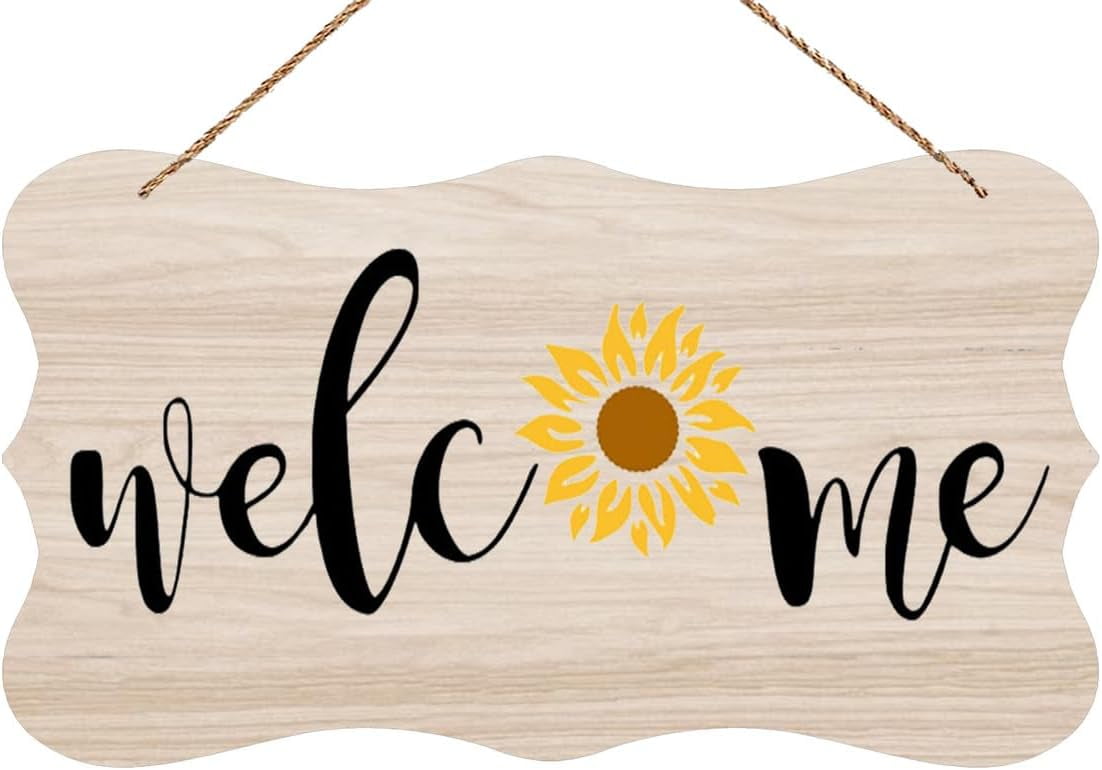 Hanging Wood Sign Welcome Sunflower Greeting Door Hanger Hanging Wall ...
