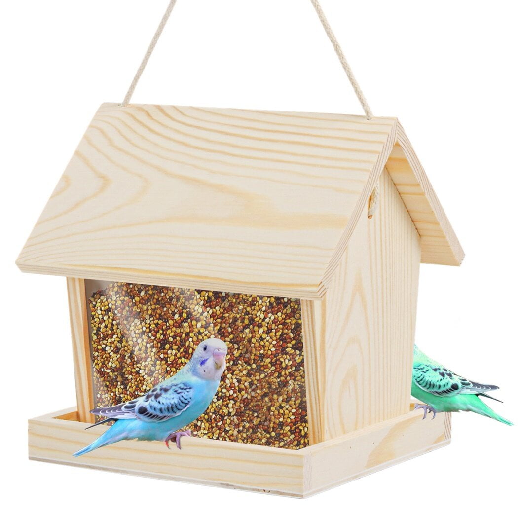 Hanging Wooden Bird Feeder, Farmhouse Bird Feeder with 2 Landing Trays ...