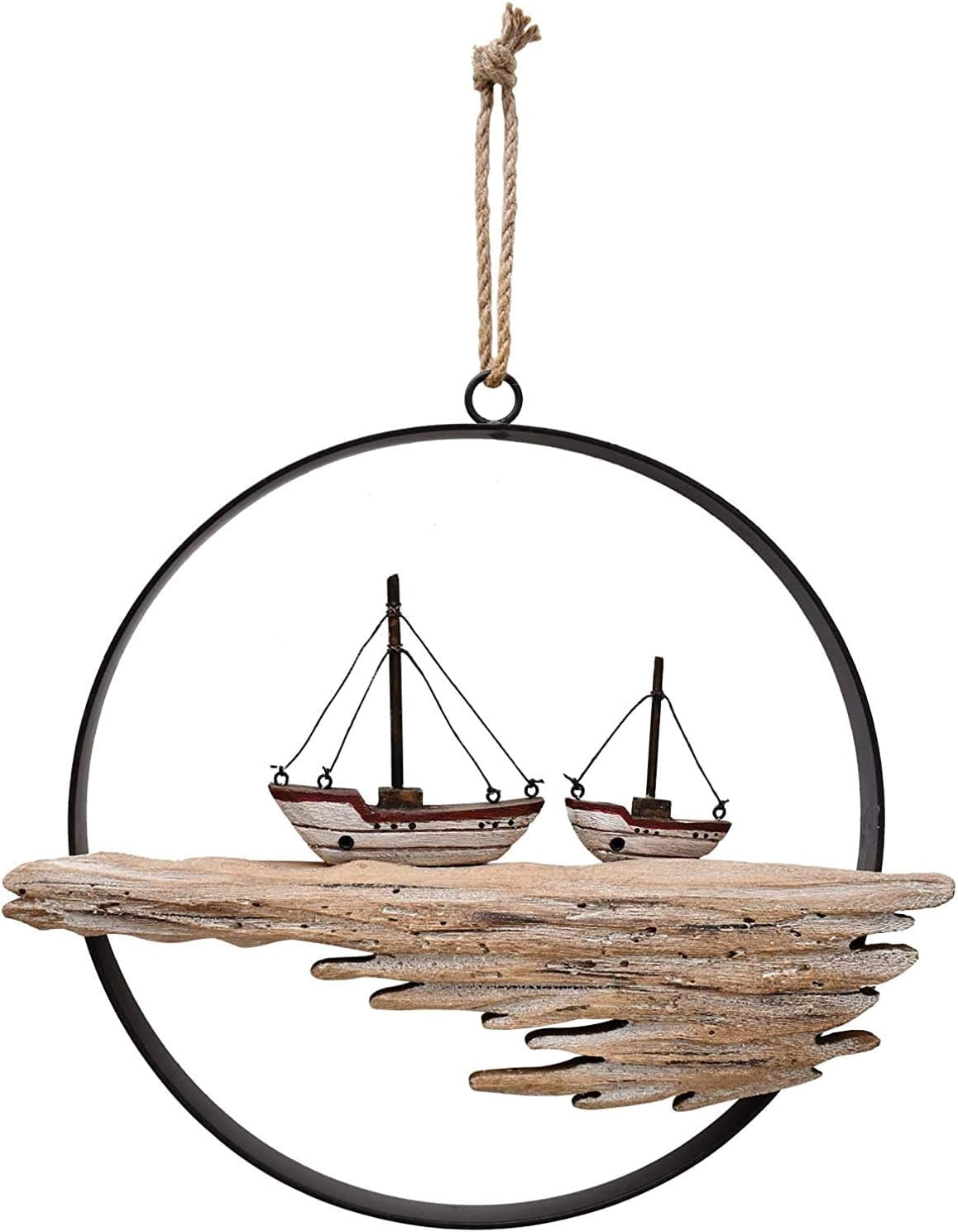 Hanging Wooden Boat Wall Art Ornament, Wooden Decorative Boat Circle ...