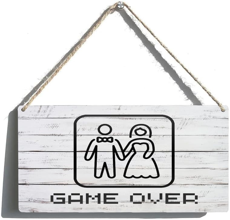 Hanging Wooden Sign Funny - Game Over Bride & Groom Wooden Hanging Sign ...