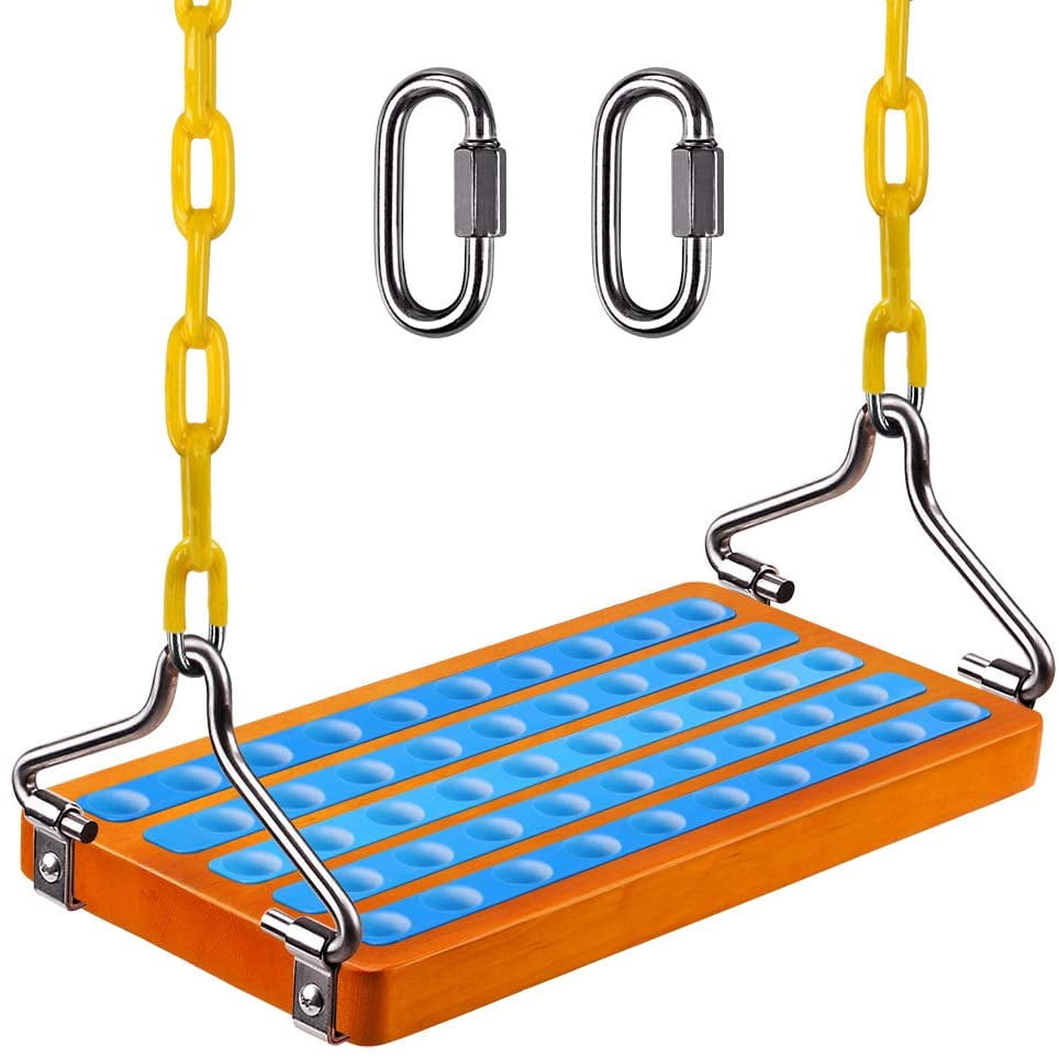 Hanging Wooden Swing, 17.5" x 8.2" Swing Seat with Chain and 2 ...