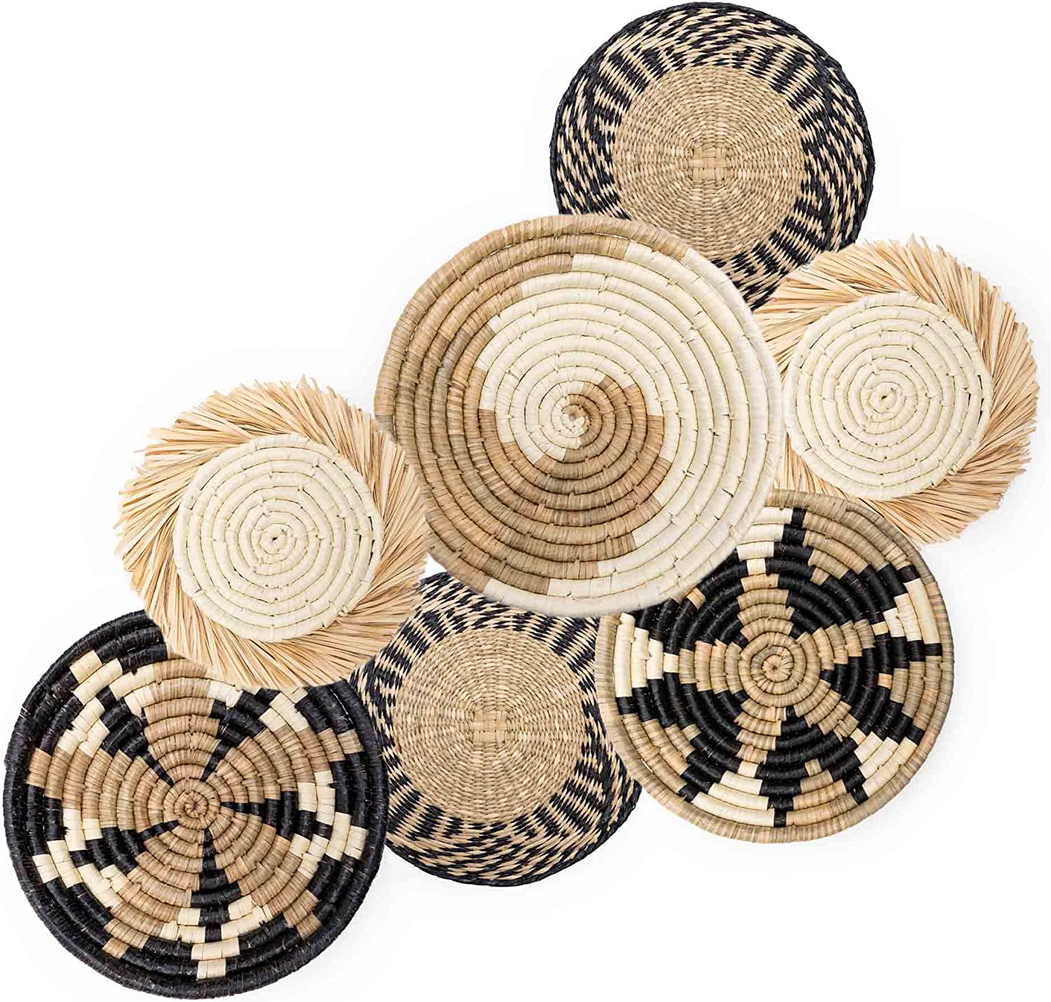 Hanging Woven Wall Basket Set - 7 Unique Handcrafted Seagrass Baskets ...
