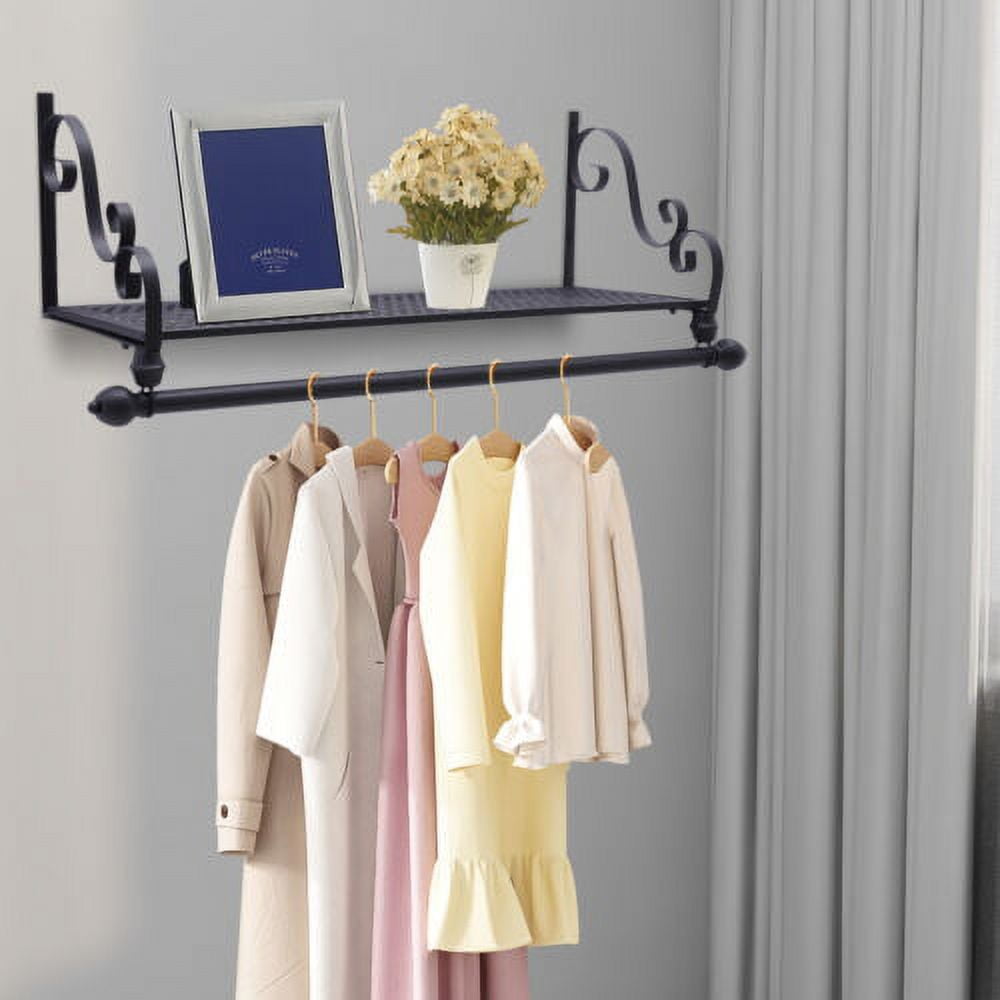 Hanging Wrought Iron Coat Rack, Wall Mounted Storage Shelf with ...