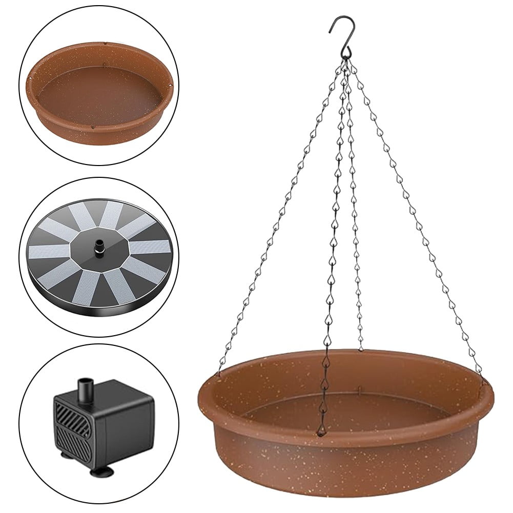 Hanging bird bath with solar fountain solar hummingbird bath fountain ...