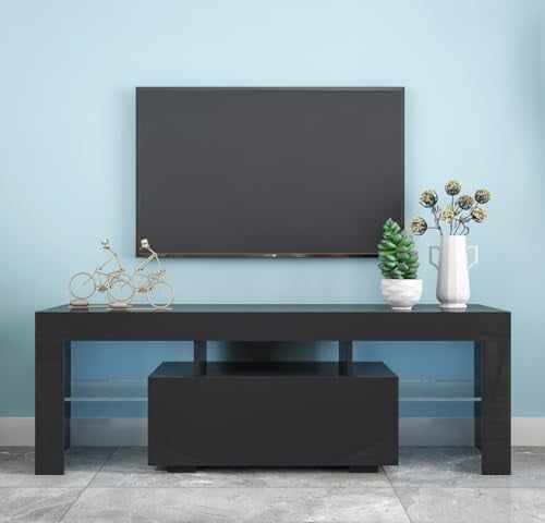 Hangoo Modern TV Stand with LED Lighting, Universal Compatibility, 70 ...