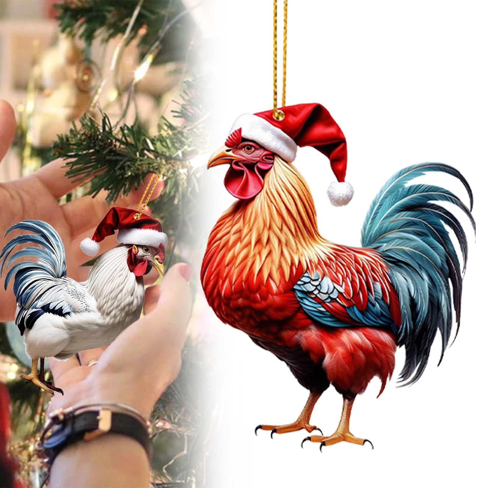 Hangs Cute Chicken Hanging Decorations Christmas Hat Chicken ...