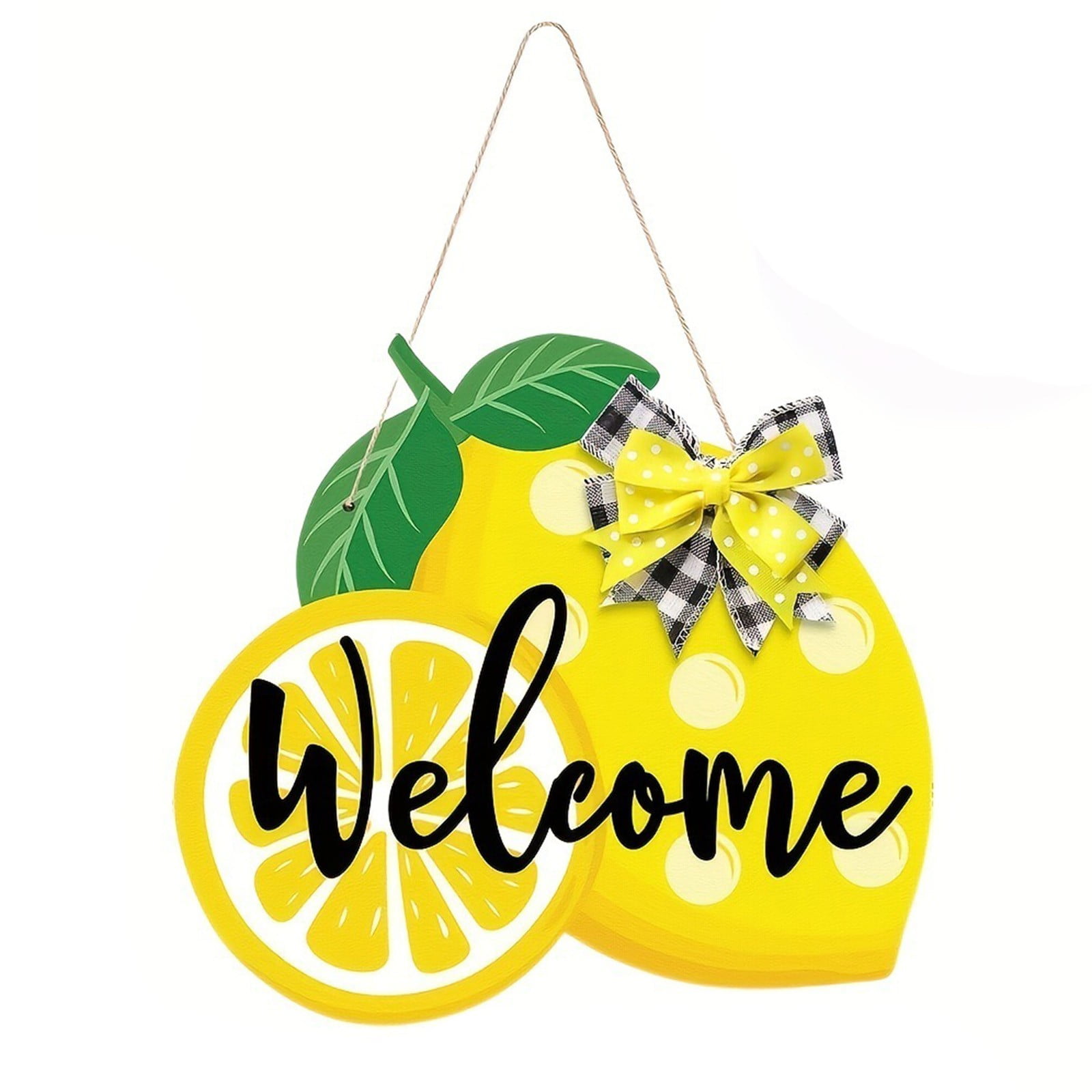 Hangs Summer Lemon Door Sign Lemon Shape Hanging Sign Welcome Wooden ...