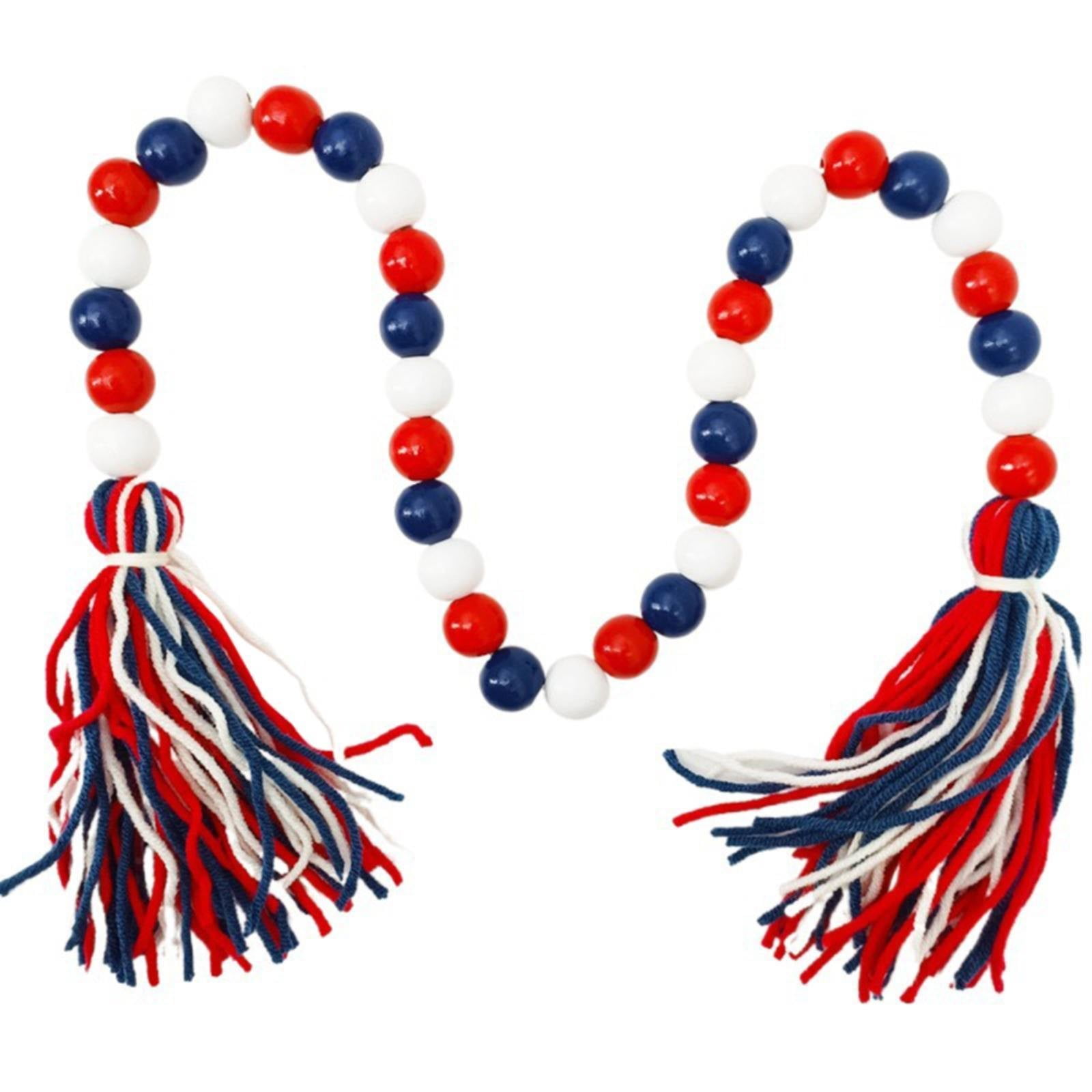 Hangshot Sale!Independence Day Wooden Bead String Red White Blue Wooden ...