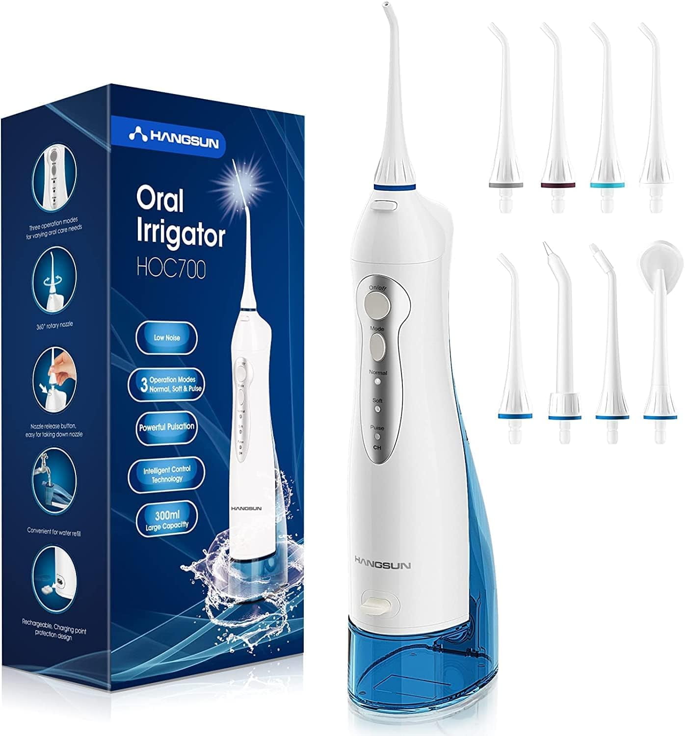 Hangsun Water Flosser Cordless Oral Irrigator Rechargeable Dental Water ...