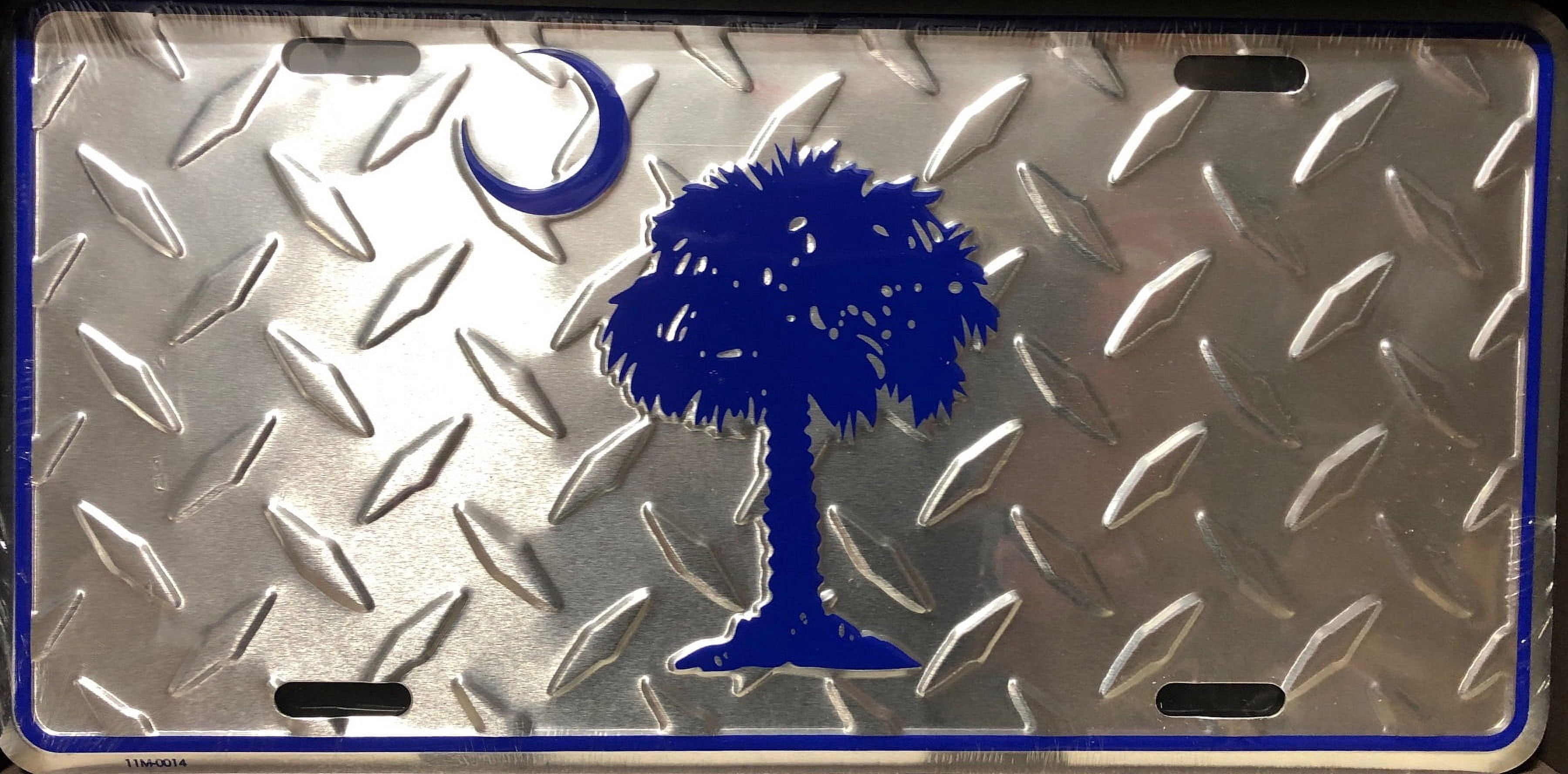 Hangtime Blue Palmetto Tree on Silver Diamond Background 6x12 License ...