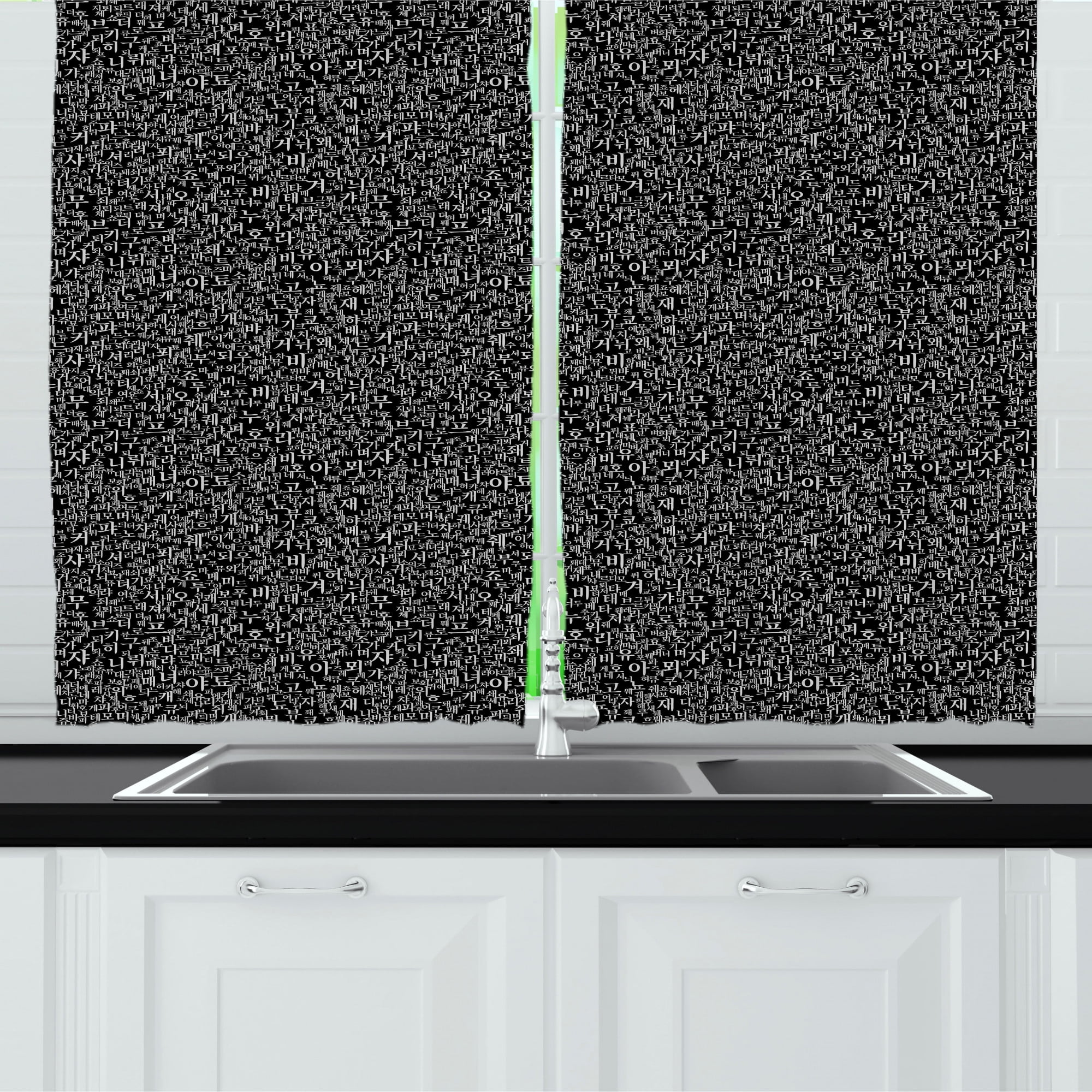 Hangul Korean Print Kitchen Curtains, Randomly Designed Theme ...