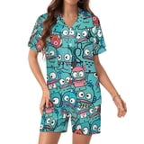 Hangyodon Women Pajamas Set Short Sleeve Sleepwear Button Down ...