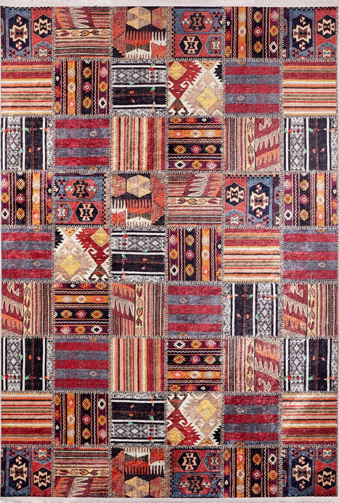 Hangzhou Burgundy Patchwork Polyester Area Rugs for Living Room ...